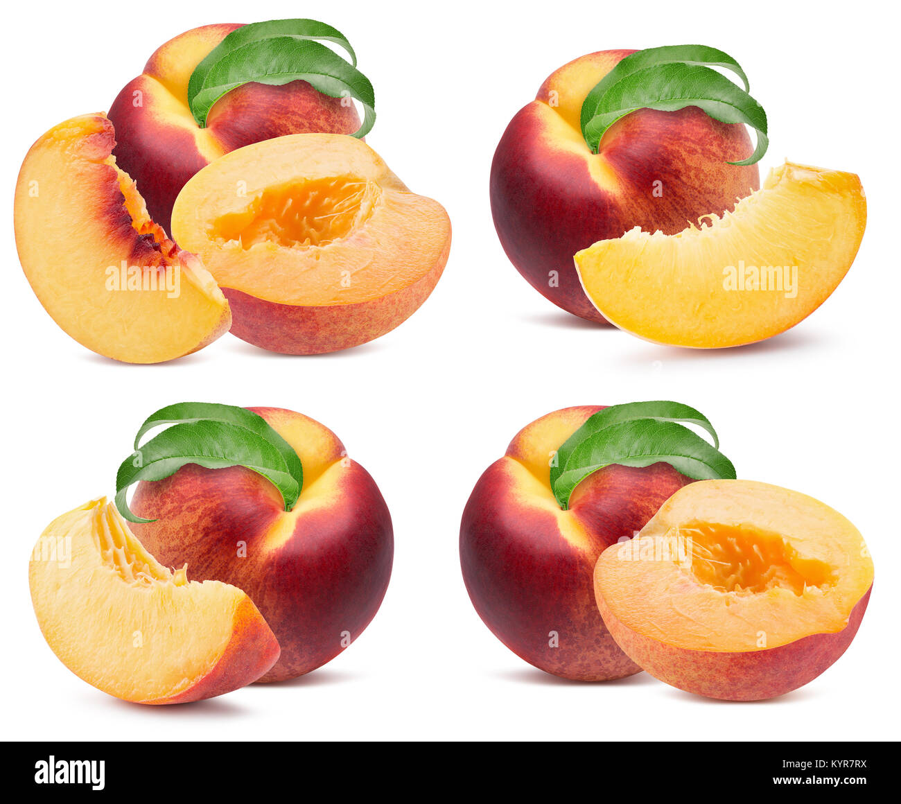 collection of peches isolated on a white background Stock Photo - Alamy