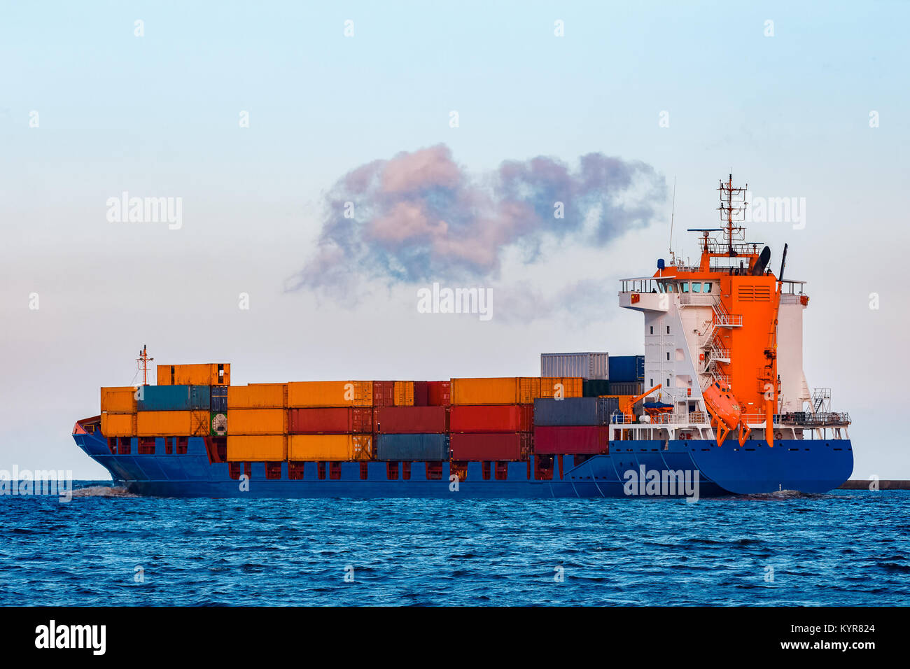 Blue container ship. Global logistics and merchandise transfer Stock ...