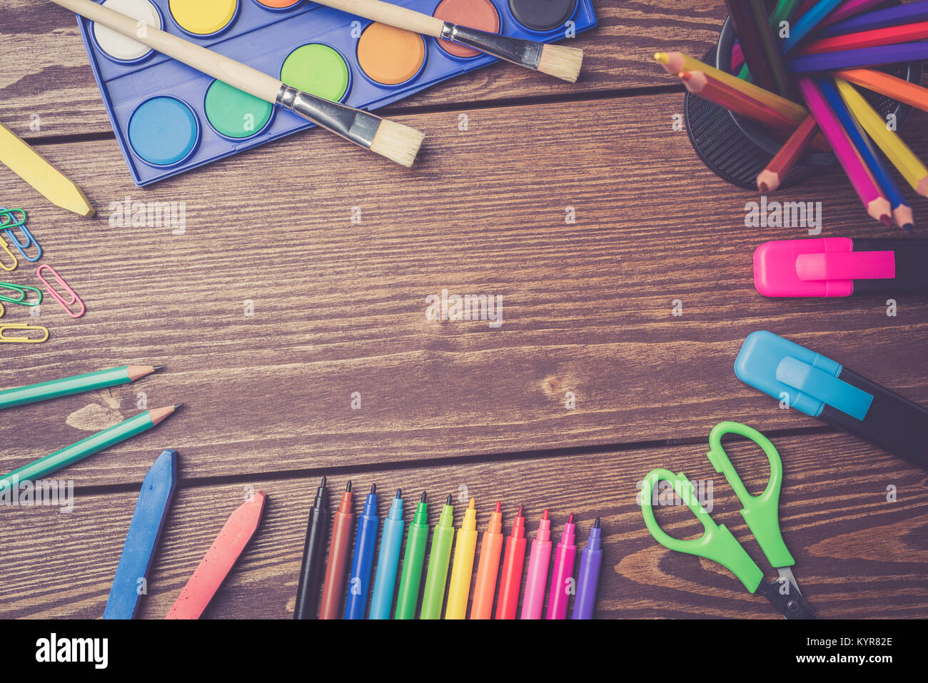 School background. Top view Stock Photo - Alamy