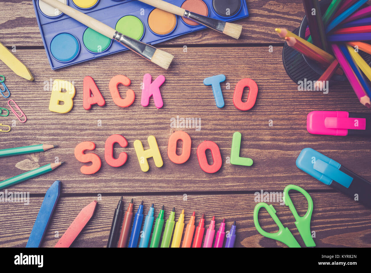 School background. Top view Stock Photo - Alamy