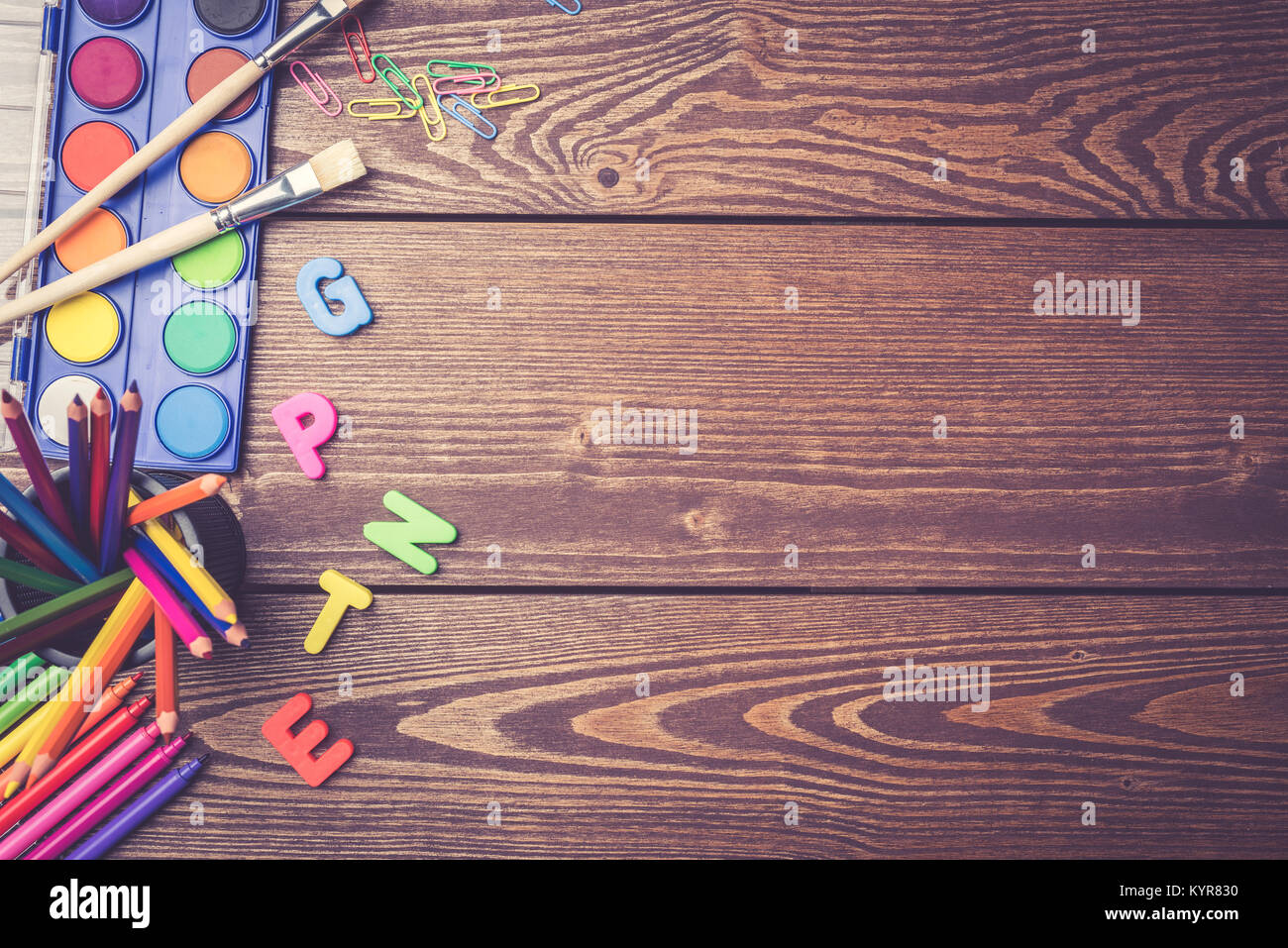 School background. Top view Stock Photo - Alamy