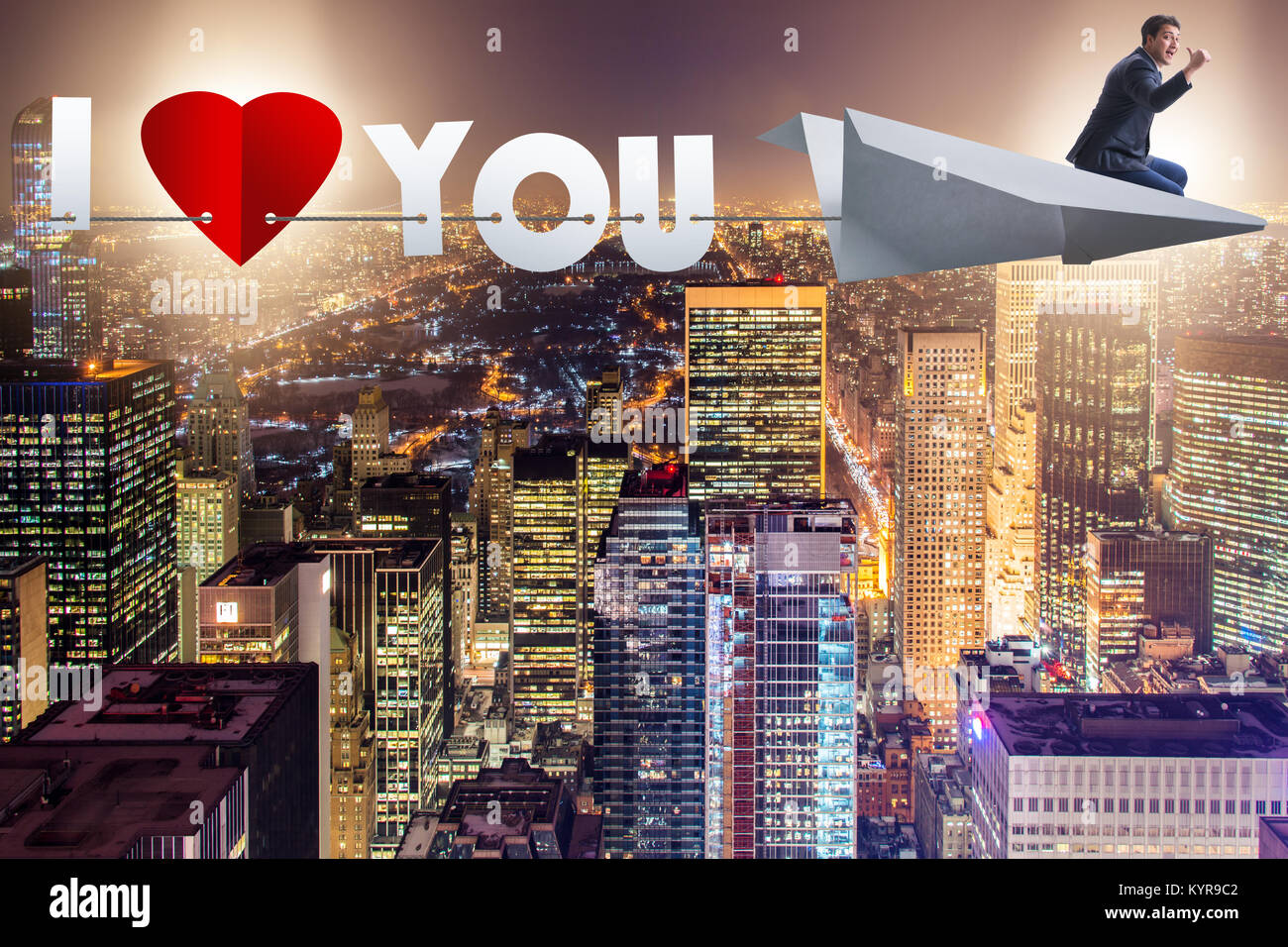 Romantic concept with man on paper plane I Love you Stock Photo - Alamy
