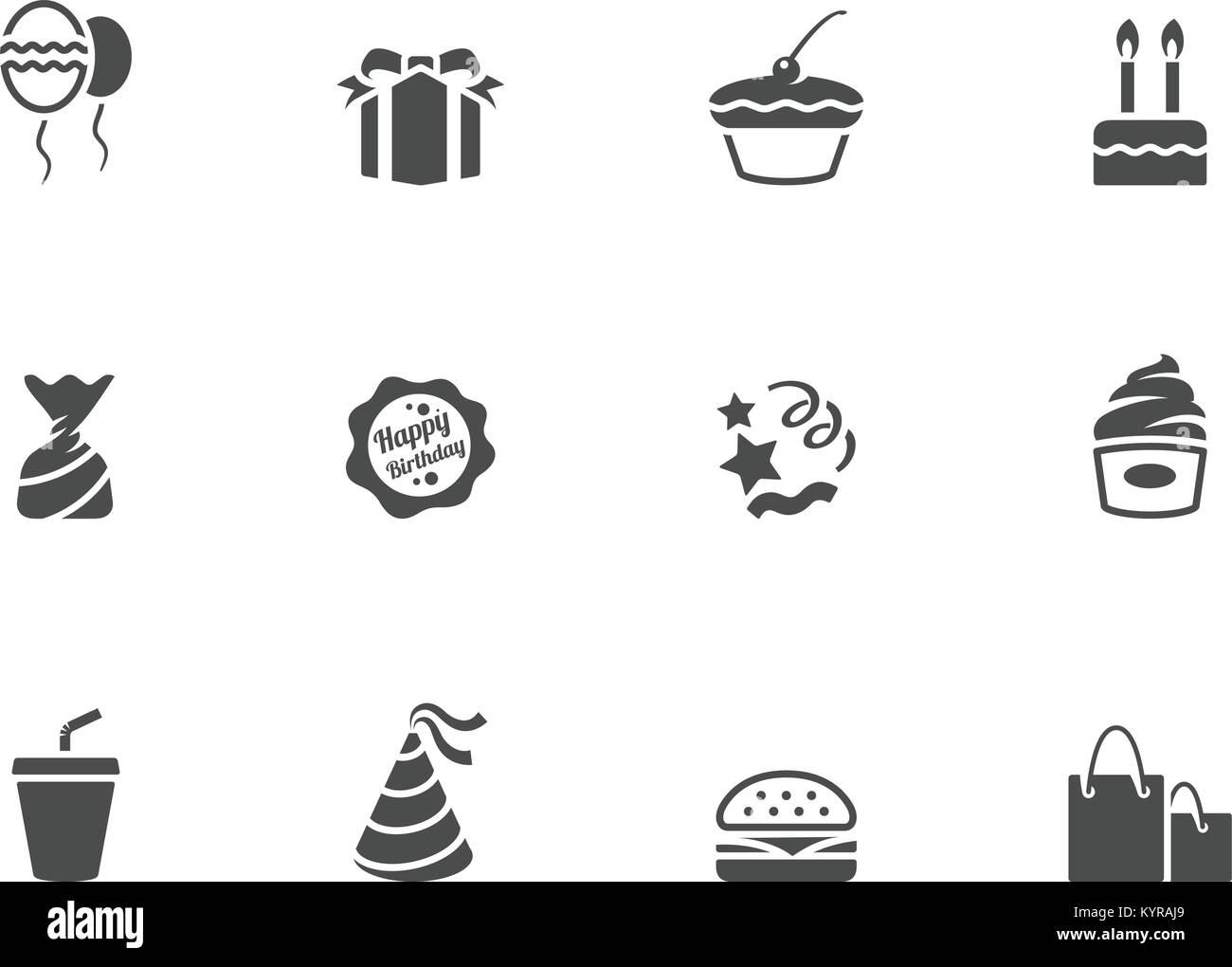 Birthday icons in black and white. Vector illustration Stock Vector ...