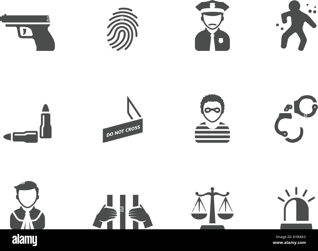 Crime icons in black and white. Vector illustration Stock Vector Image ...