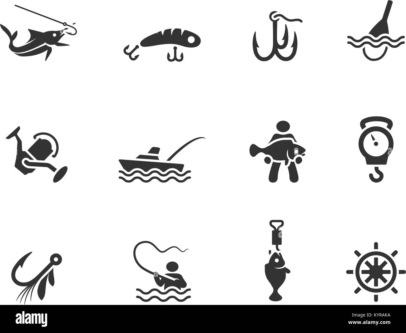 Fishing icons in single color. Vector illustration Stock Vector Image & Art - Alamy