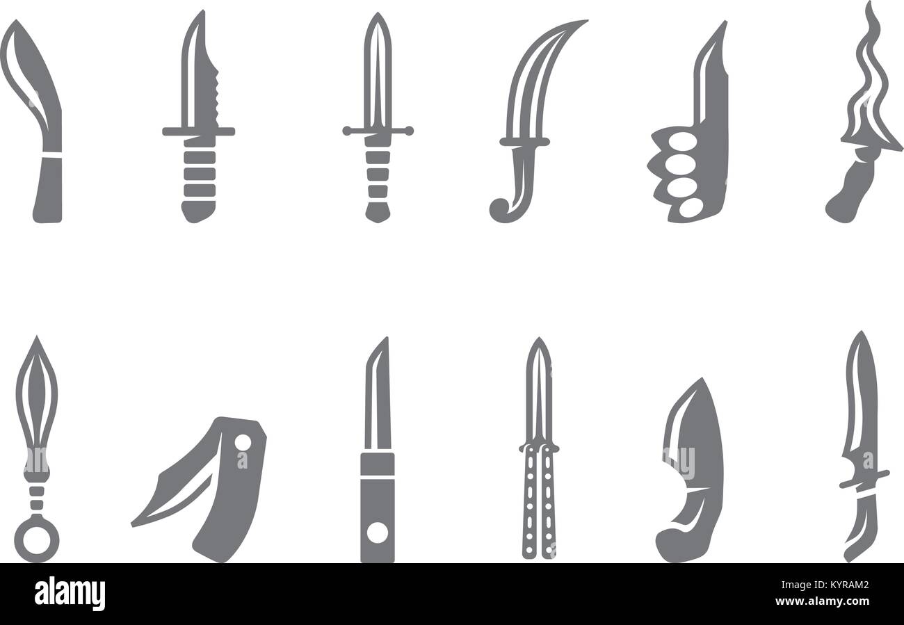 Knife icons in black and white. Vector illustration Stock Vector Image ...