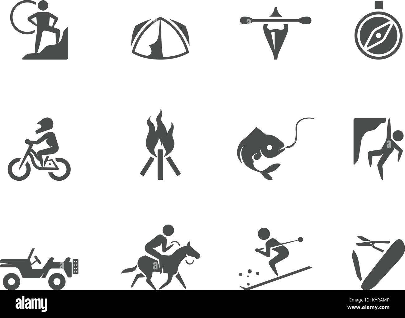 Outdoor icons in black and white. Vector illustration Stock Vector ...
