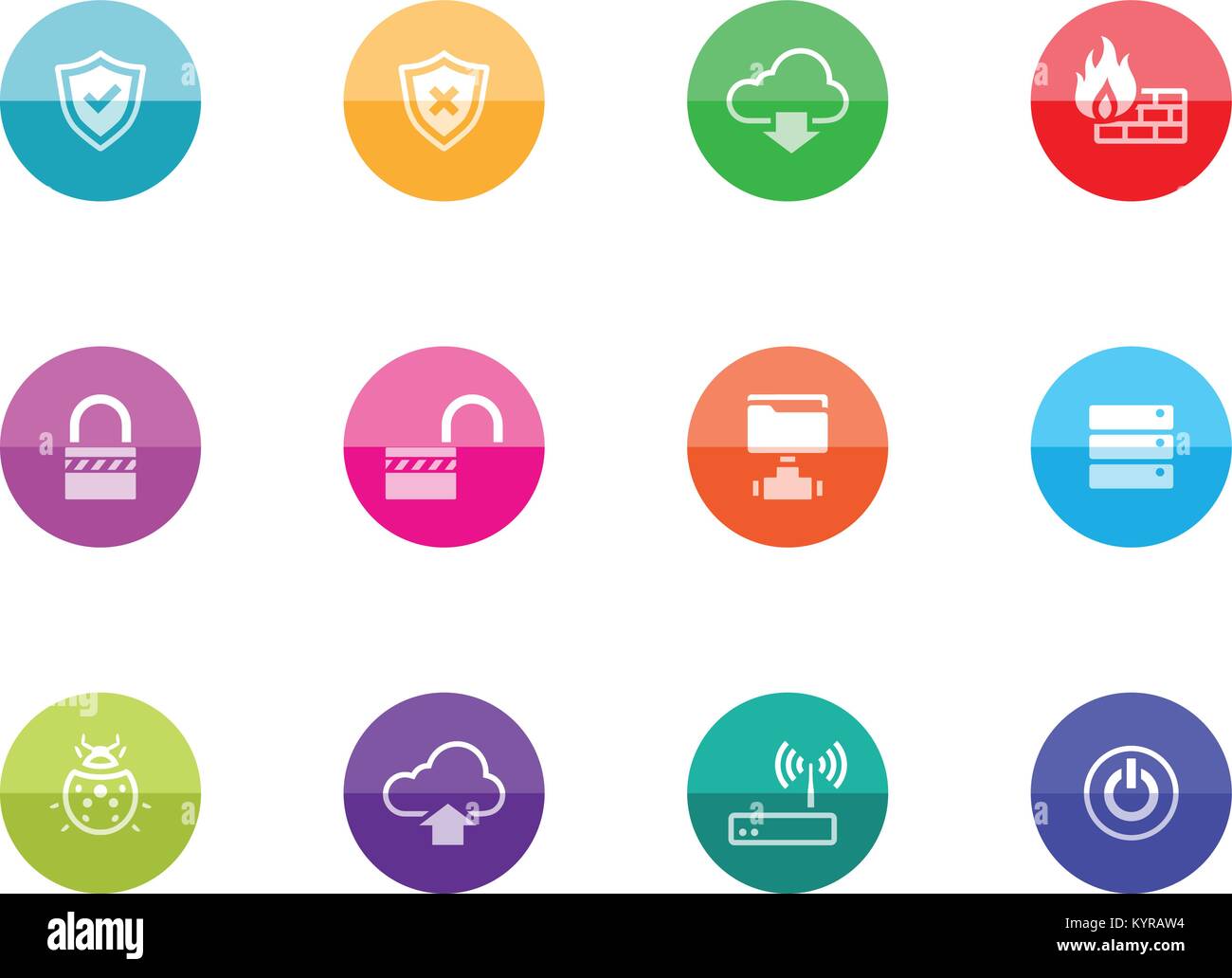 Computer network icon series in color circles. Vector illustration ...