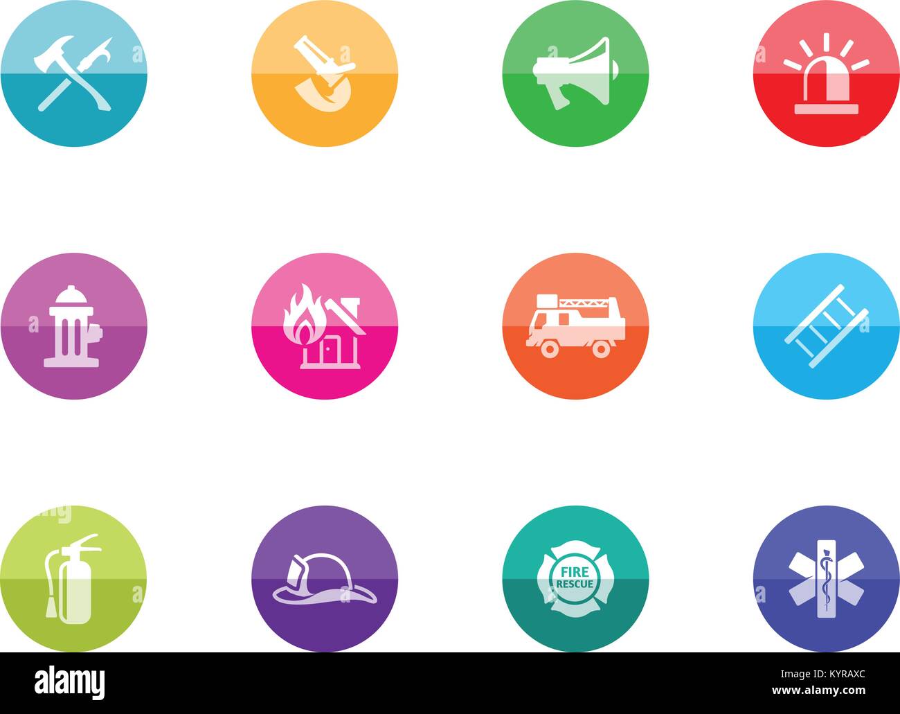 Fire fighter icons in color circles. Vector illustration Stock Vector ...