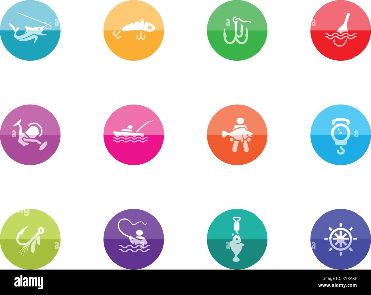 Fishing icons in color circles. Vector illustration Stock Vector Image ...