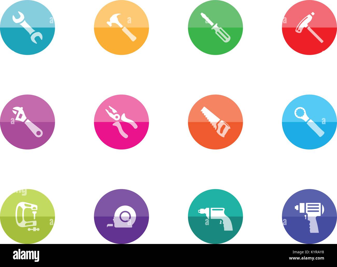 Hand tools icon series in color circles. Vector illustration Stock ...