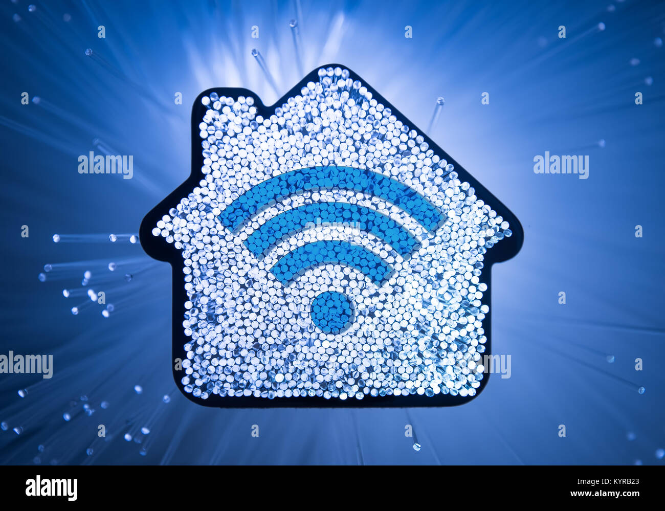 Smart House concept on fiber optic background Stock Photo - Alamy