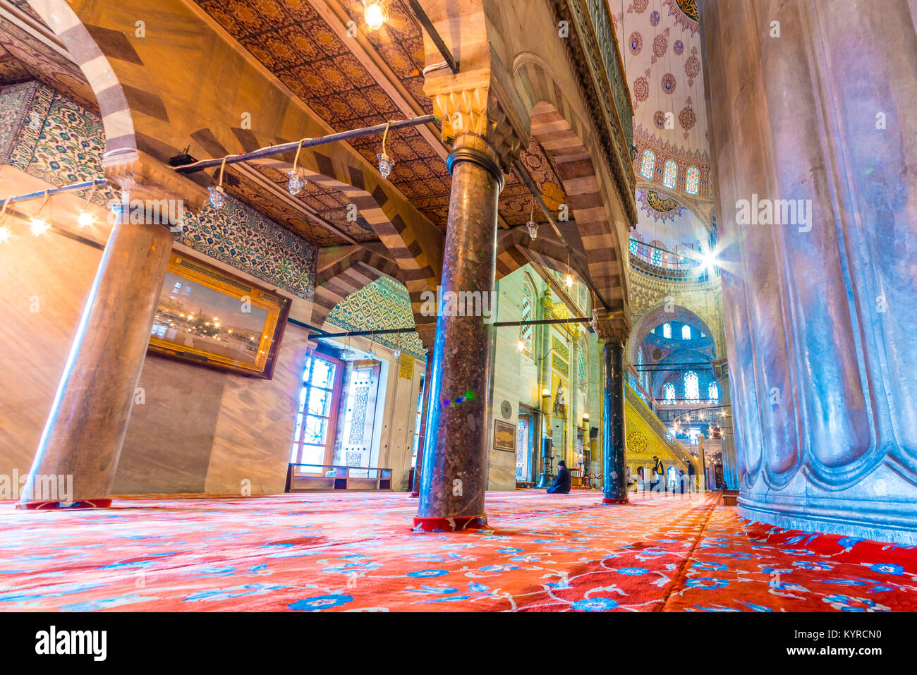 Muslim People praying in Blue Mosque also called Sultan Ahmed Mosque or ...