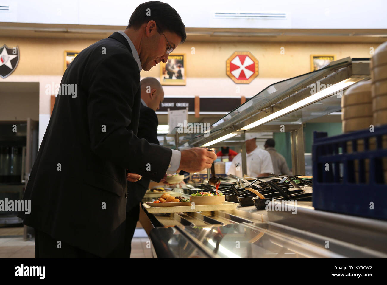 Secretary of the Army Mark T. Esper gets food at the Provider Grill ...