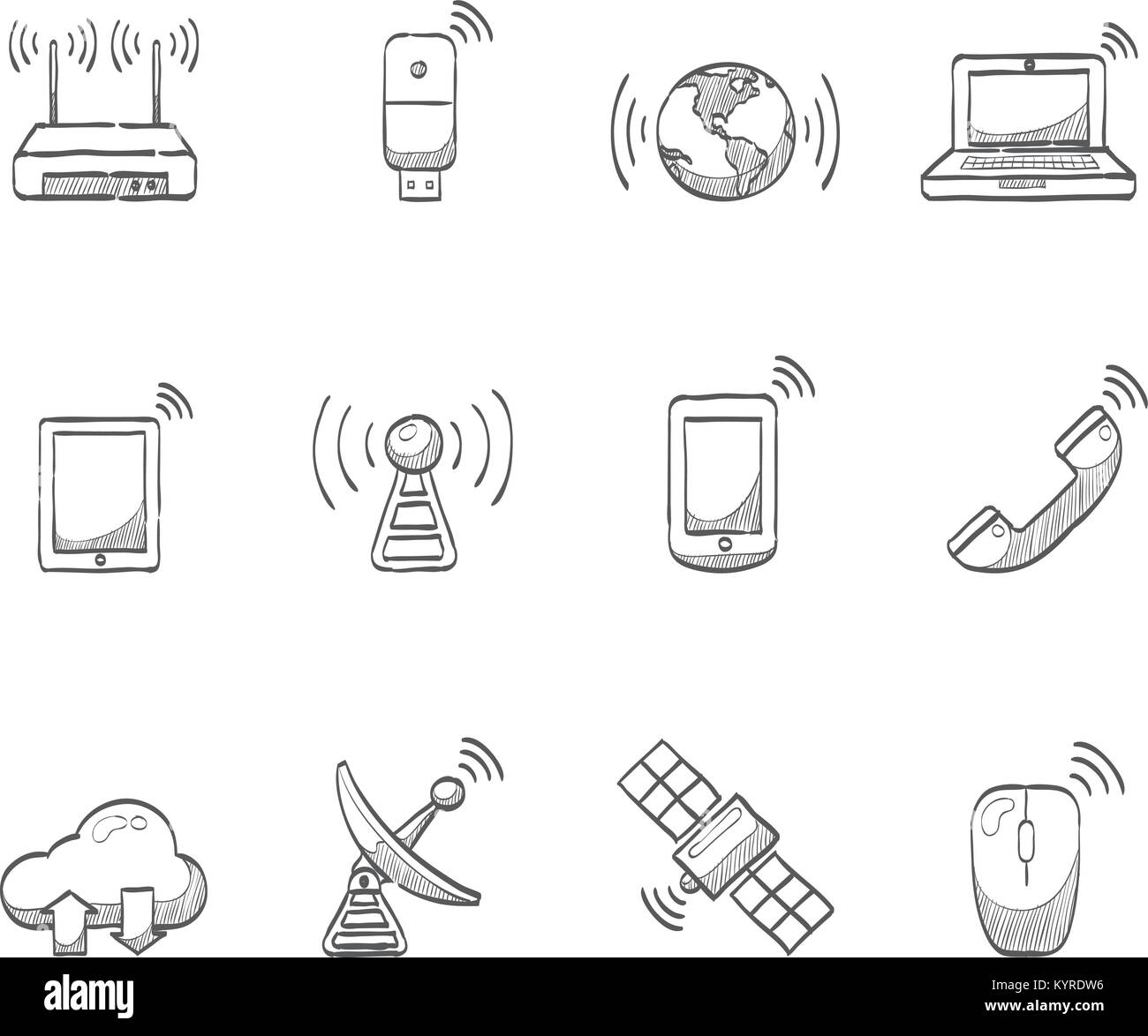 Wireless technology icon series in sketch Stock Vector Image & Art - Alamy
