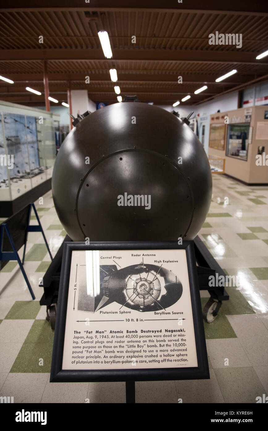 A replica of the "Fat Man" atomic bomb placed in the Heritage Center at ...