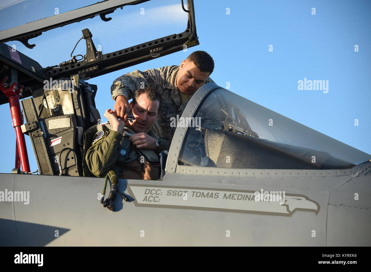U.S. Air Force Lt. Col. Kelly McCoy, 194th Fighter Squadron pilot, is ...