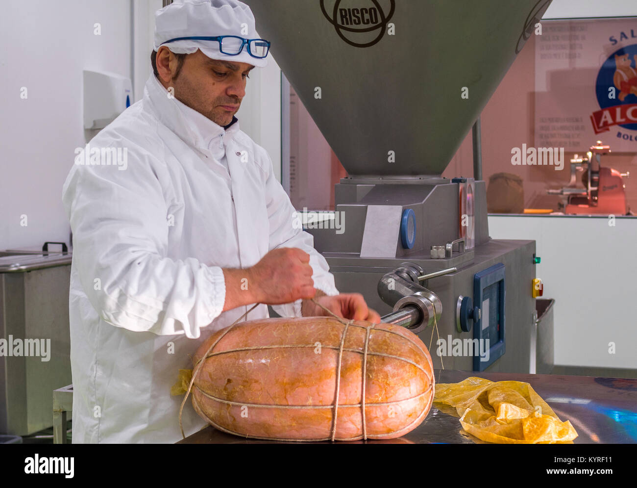 Various Phases Of The Processing Of Mortadella High Resolution Stock ...