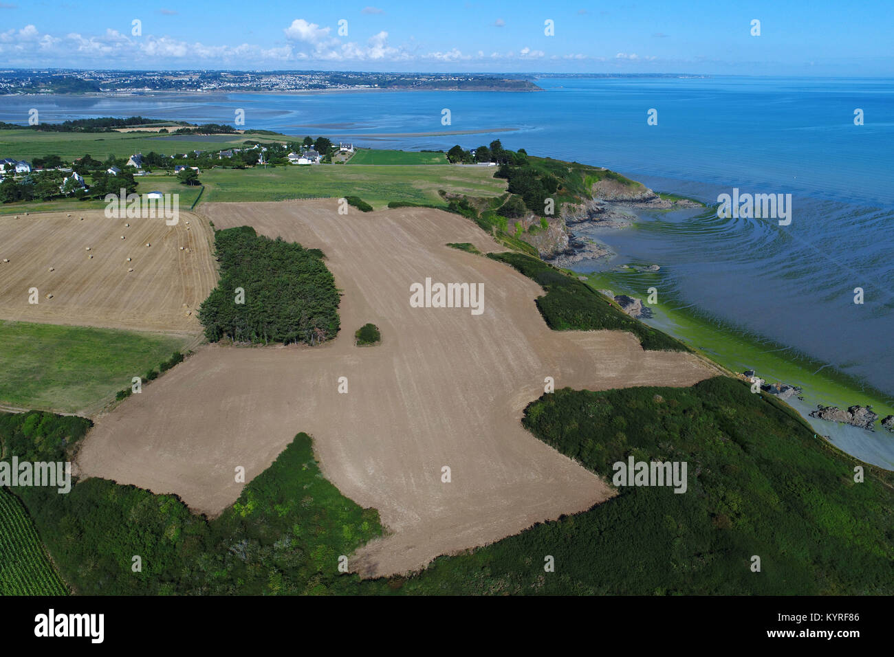 Hillion (Brittany, north-western France): aerial view over the coast ...