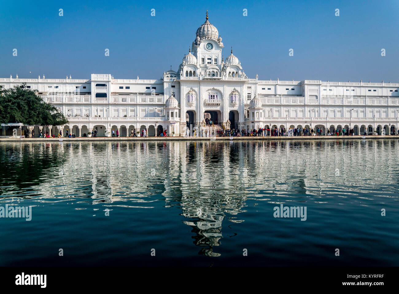 White building of Central Sikh Museum, Amritsar, India. Reflection of ...