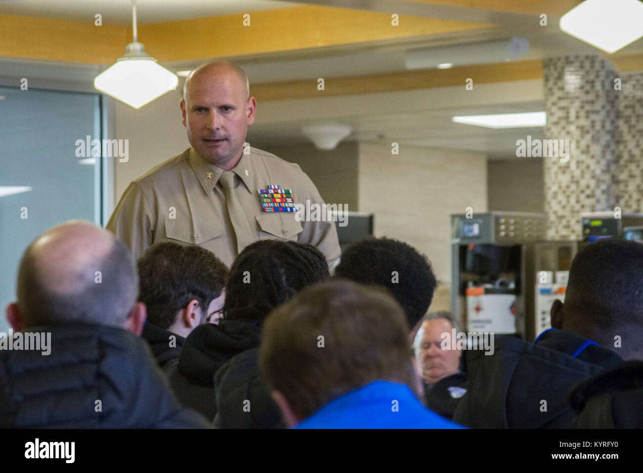 Marine Maj. Ryan B. Cohen, a Silver Star recipient, speaks to the St ...