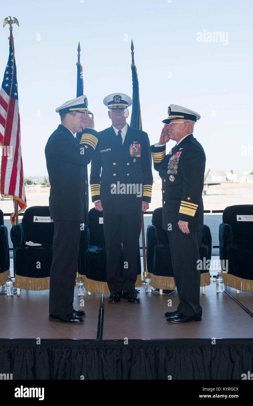 SAN DIEGO (January 11, 2018) Vice Adm. Mike Shoemaker, left, and Vice ...