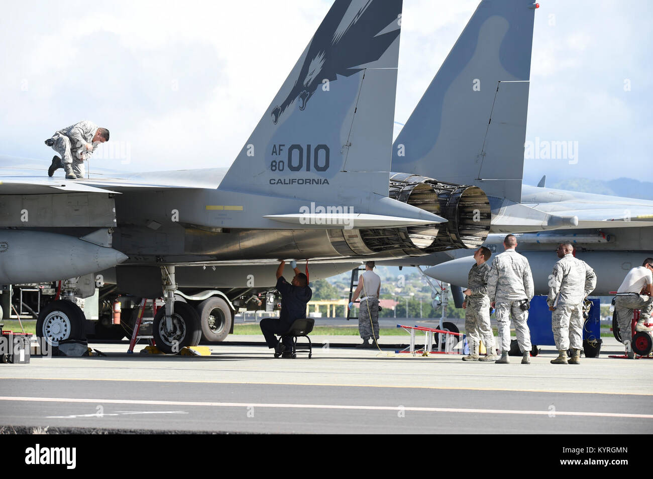 144th Fighter Wing Airmen recover an F-15C Eagle fighter jet from the ...