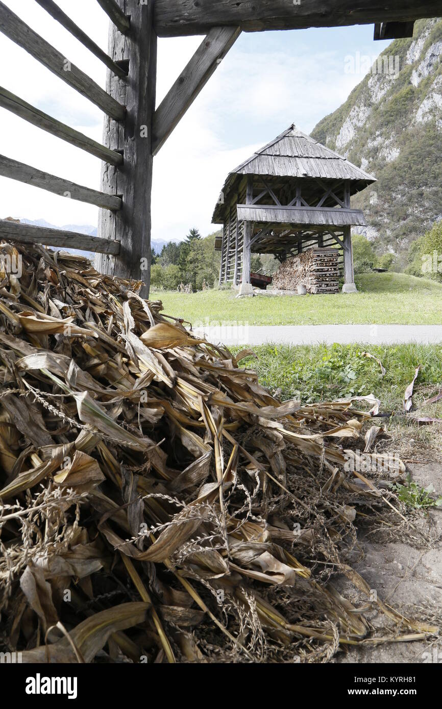 Hay rack and barn Stock Photo - Alamy
