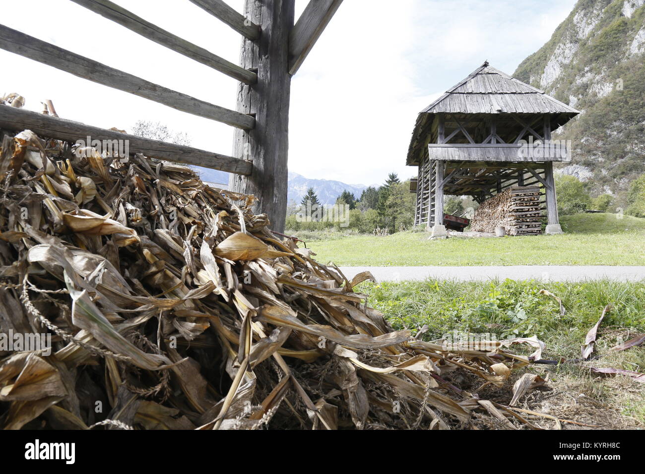Hay rack and barn Stock Photo - Alamy