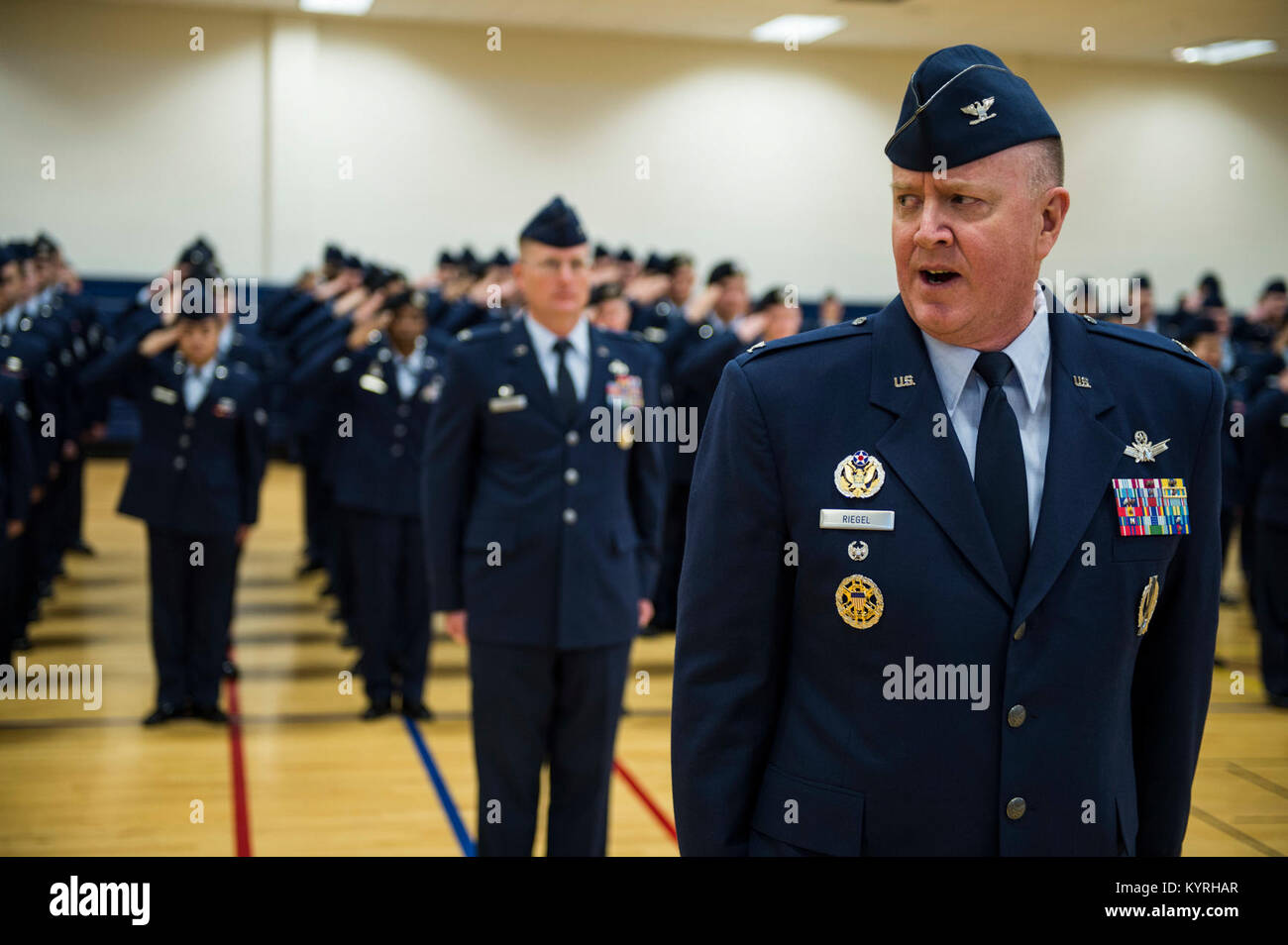 Col. Robert B. Riegel, 460th Space Wing vice commander, commands the ...