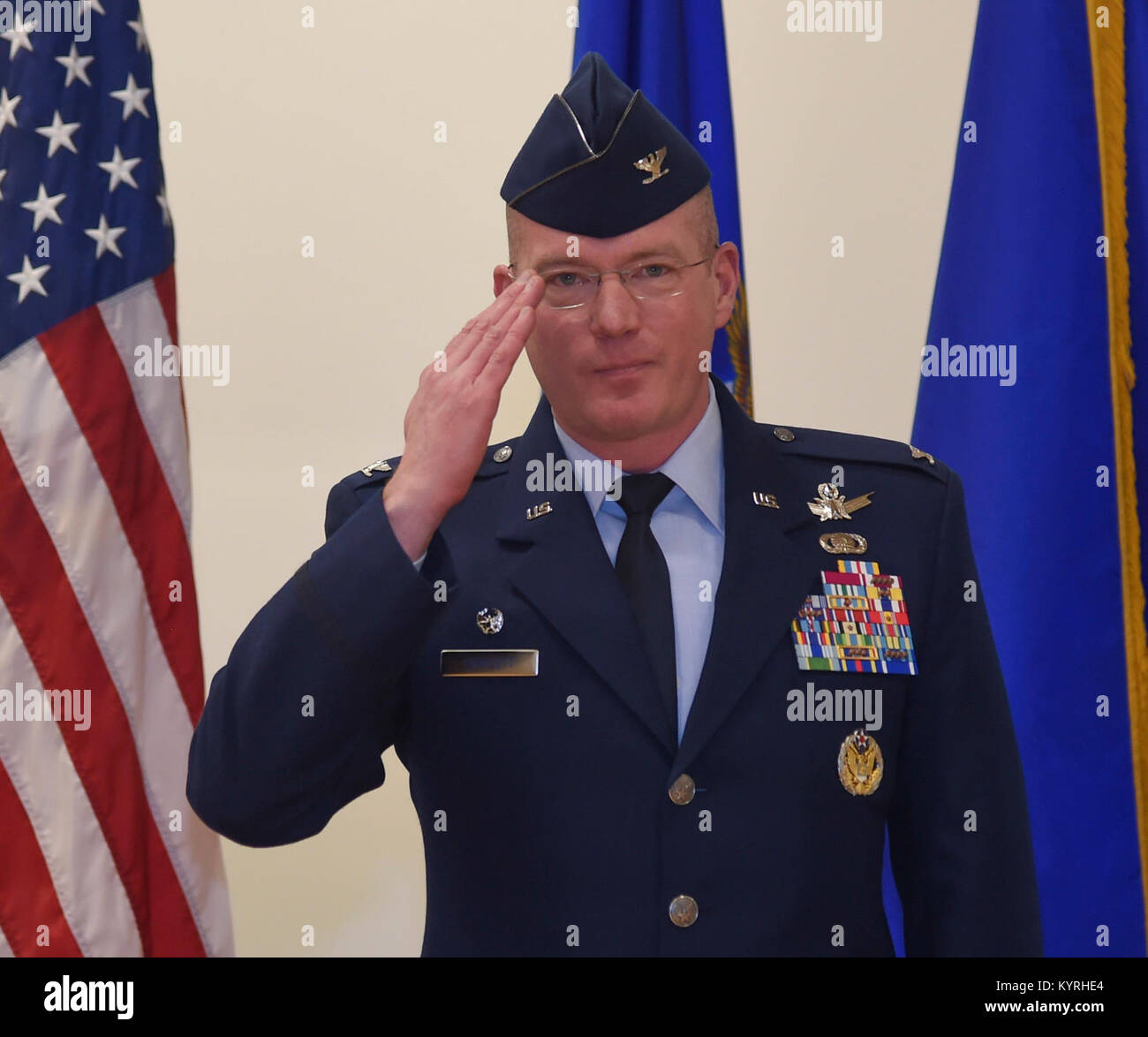 Col. Troy L. Endicott, 460th Space Wing commander, presents his first ...
