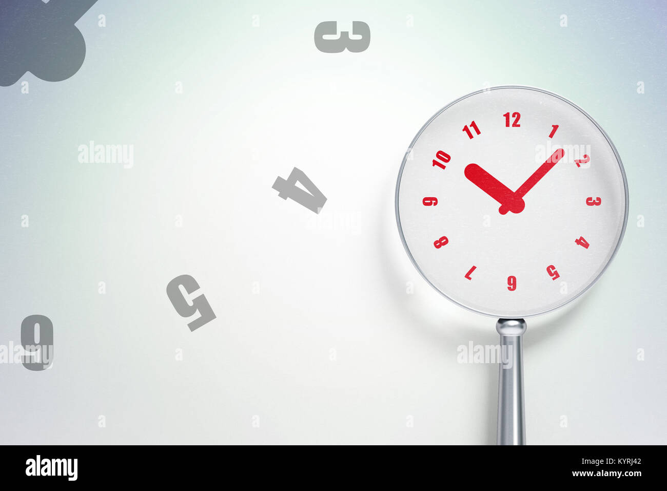 Timeline concept: Clock with optical glass on digital background Stock ...