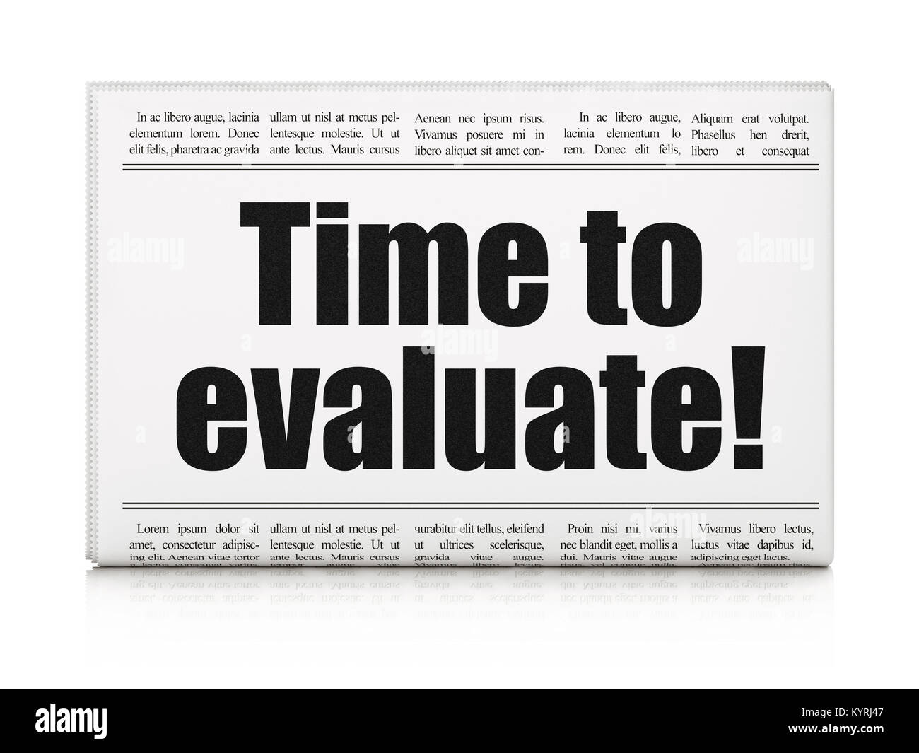 Timeline concept: newspaper headline Time to Evaluate! Stock Photo - Alamy