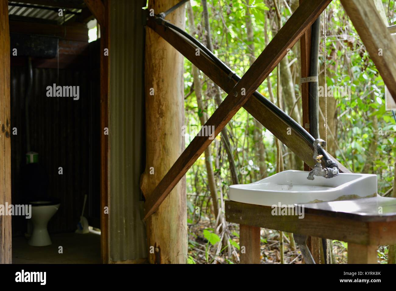 Toilet or outback dunny in an old style wooden building in a tropical ...