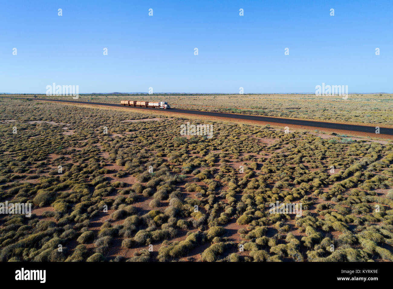 Road train travelling on the Great Northern Highway, Pilbara, Western ...