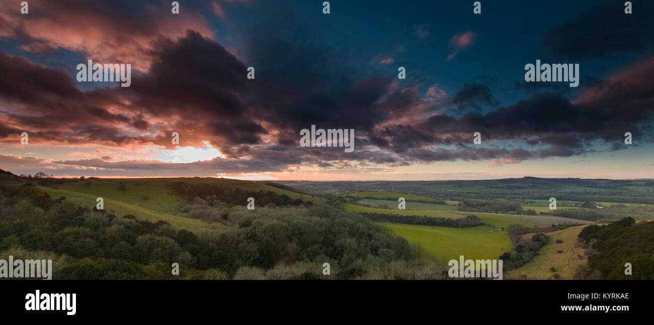 Winter sunset over Old Winchester Hill - an Iron Age fort - from the ...