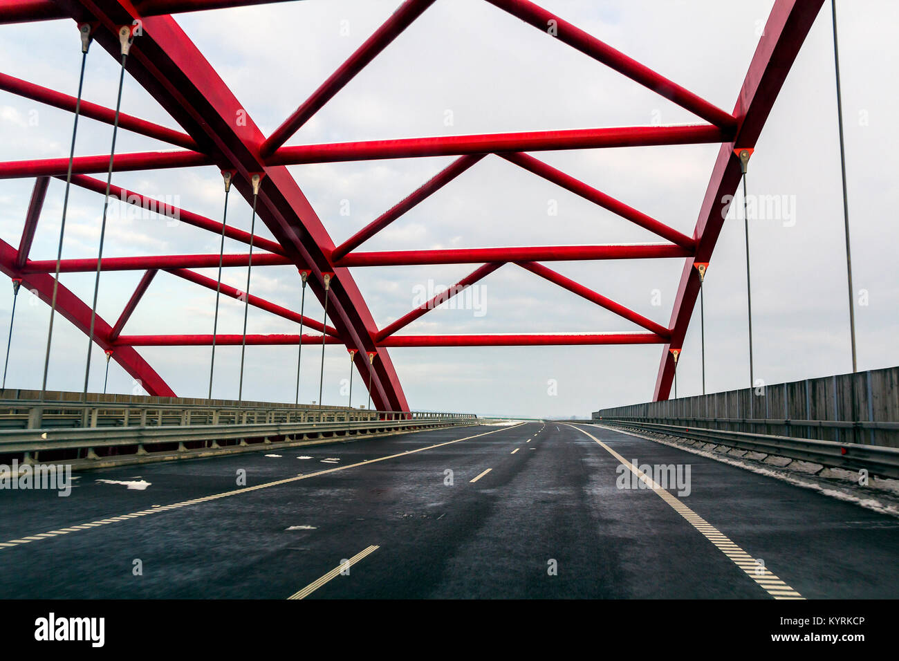 Metal frame structure of a bridge over a highway road Stock Photo - Alamy