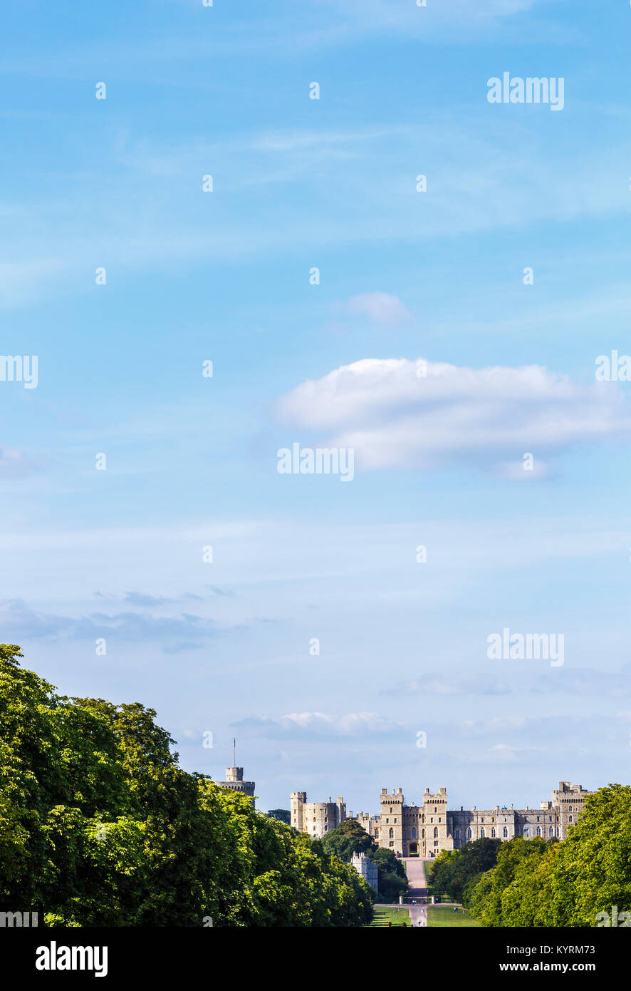 Iconic, historic royal residence Windsor Castle viewed along The Long ...