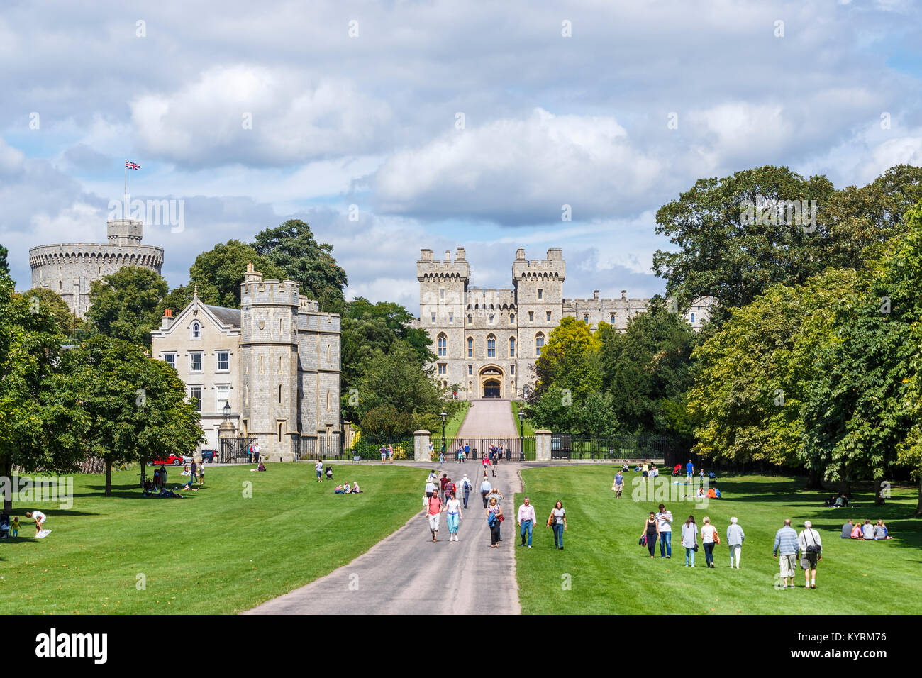 Iconic, historic royal residence Windsor Castle viewed along The Long ...