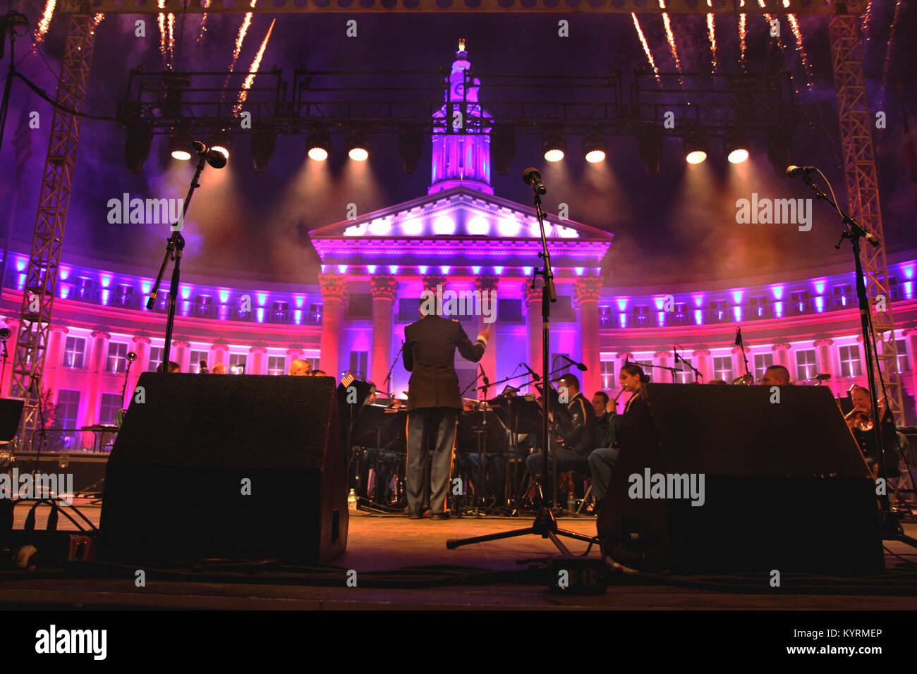 101st Army Band performs for the crowd in front of the Denver City and ...