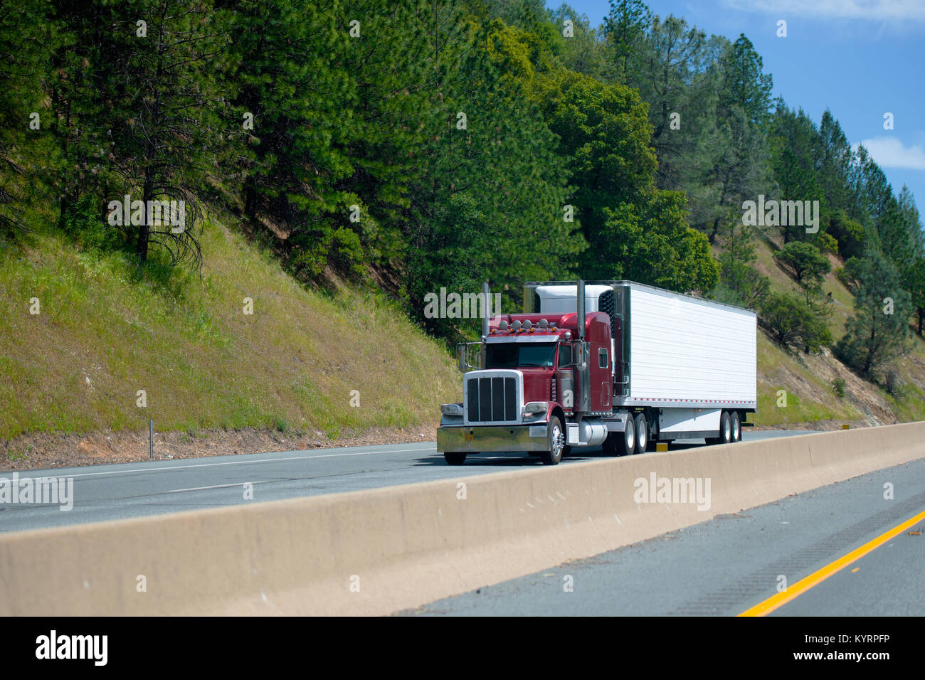 Big classic rig burgundy custom build semi truck with a lot chrome ...