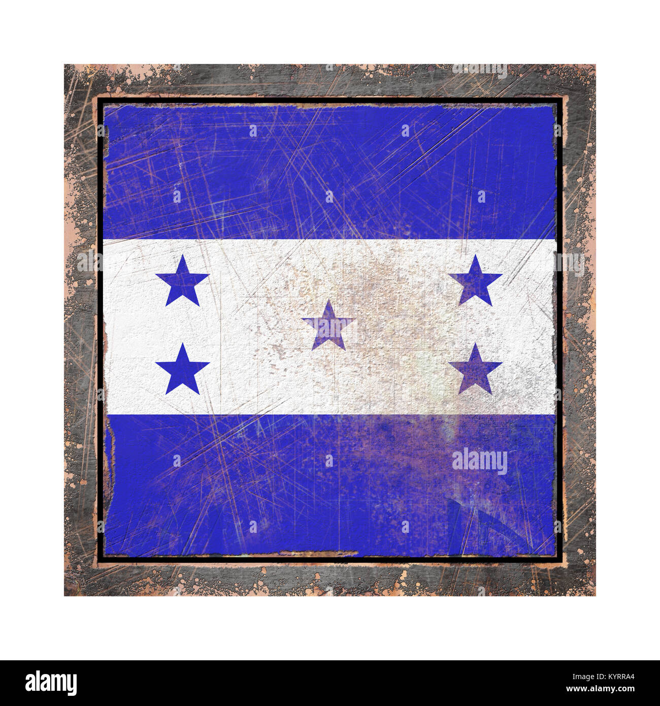 3d rendering of a Honduras flag over a rusty metallic plate in an old ...