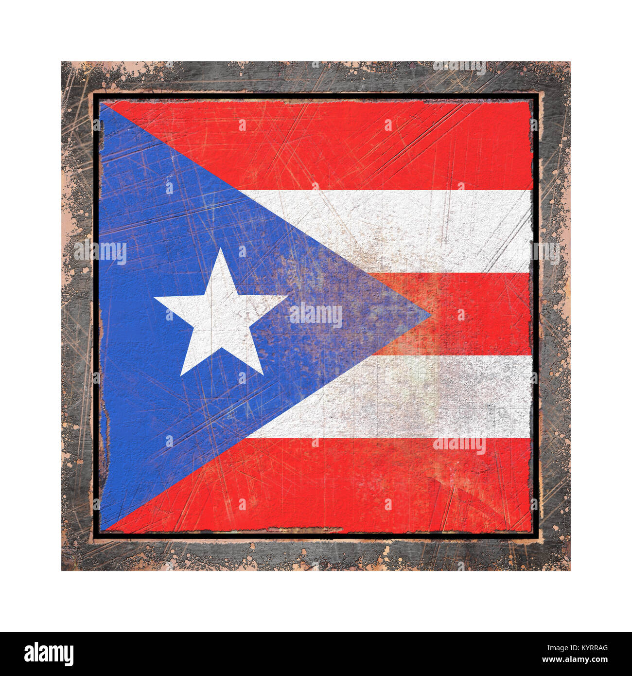 3d rendering of a Puerto Rico flag over a rusty metallic plate in an ...