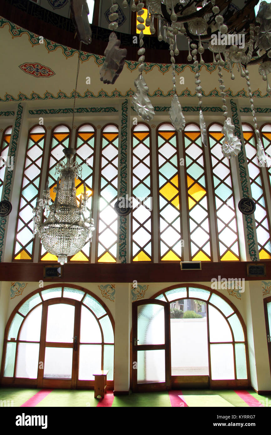 Glass wall in new turkish mosque Stock Photo - Alamy