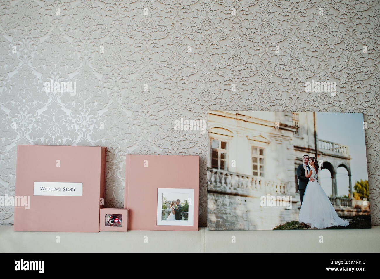 Gentle pink wedding photobook or photo album, box, and cd case Stock ...
