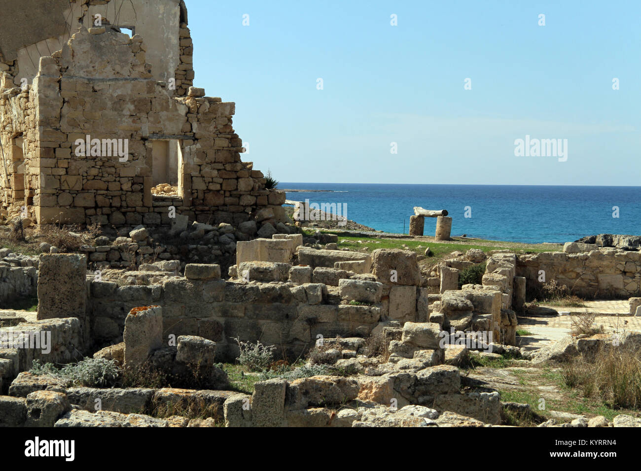 Ruins of Ayios Philion greek church near Dipkarpas, North Cyprus Stock ...