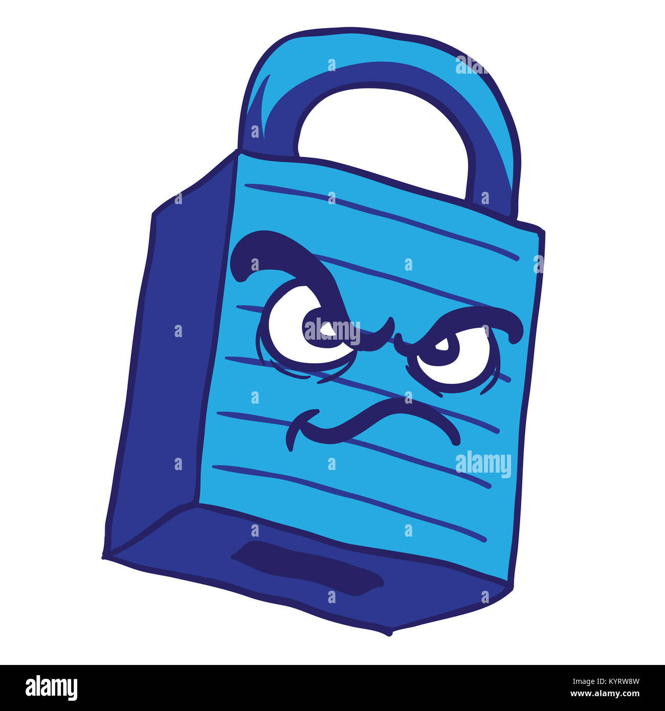 angry blue lock cartoon illustration Stock Photo - Alamy