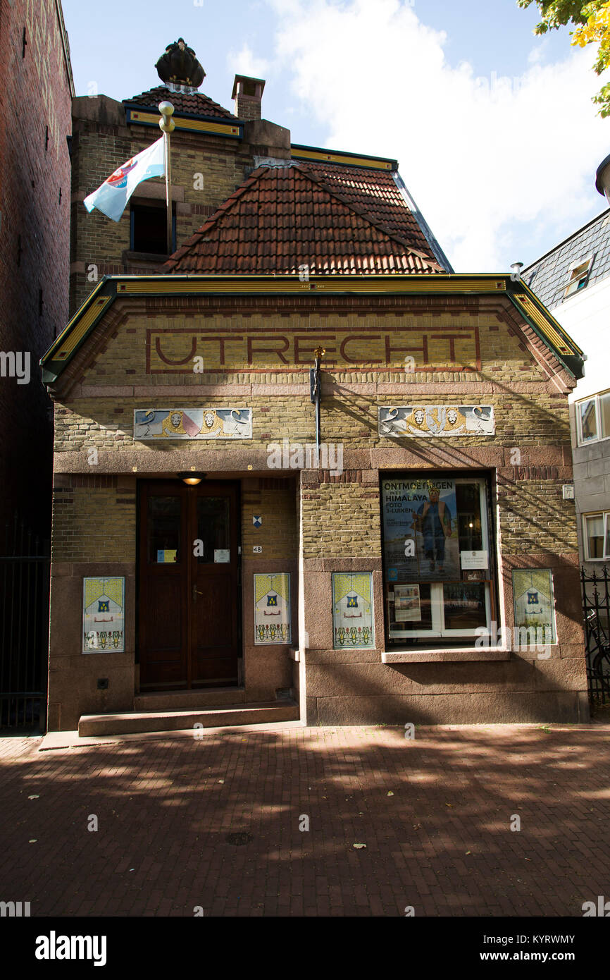 The facade of De Utrecht building in Leeuwarden, the Netherlands. The ...