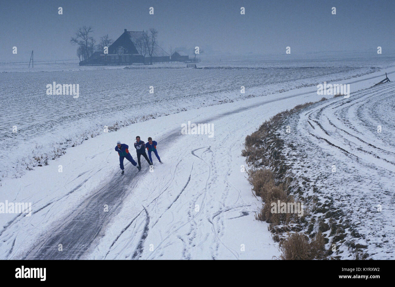 The Netherlands. Workum. Winter. Ice Skating. Sledge. Farm Stock Photo ...