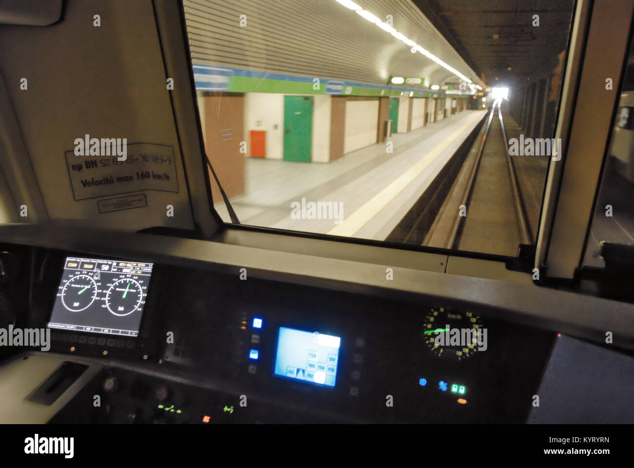 Milan (Italy) suburban railways, driving place on a commuter train ...